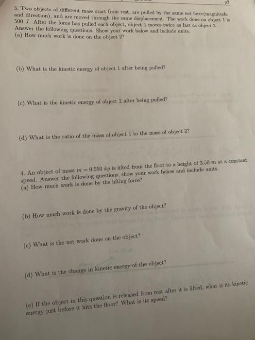 Solved p2 3. Two objects of different mass start from rest, | Chegg.com