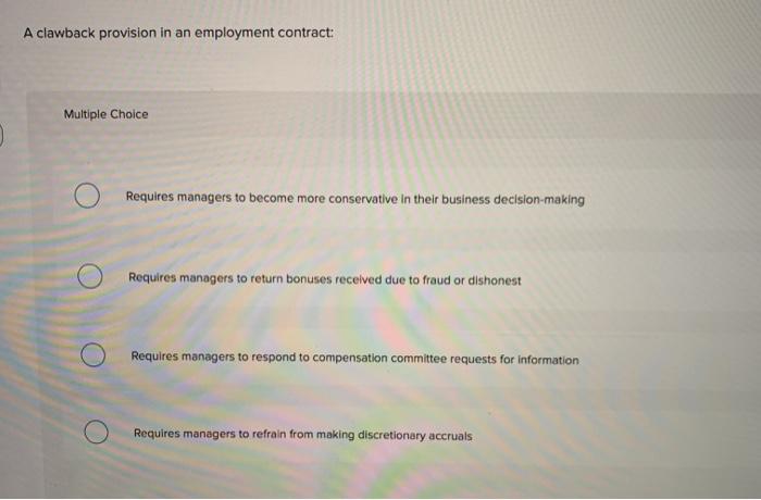 Solved A clawback provision in an employment contract: | Chegg.com