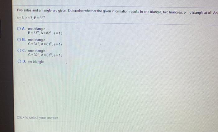 Solved Two sides and an angle are given Determine whether | Chegg.com