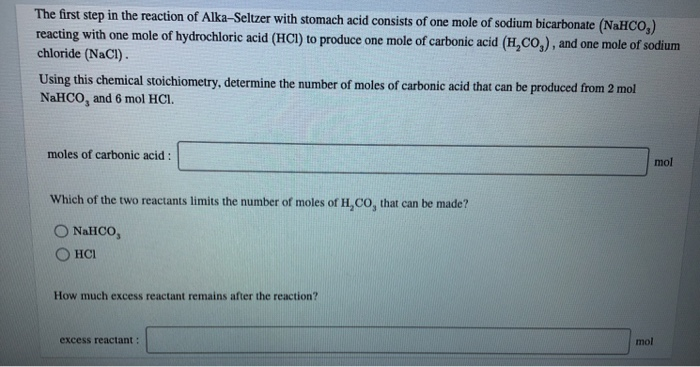 Solved The first step in the reaction of Alka-Seltzer with | Chegg.com