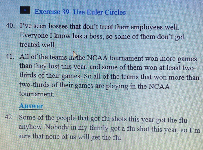 Solved Exercise 39: Use Euler Circles 40. I've seen bosses | Chegg.com