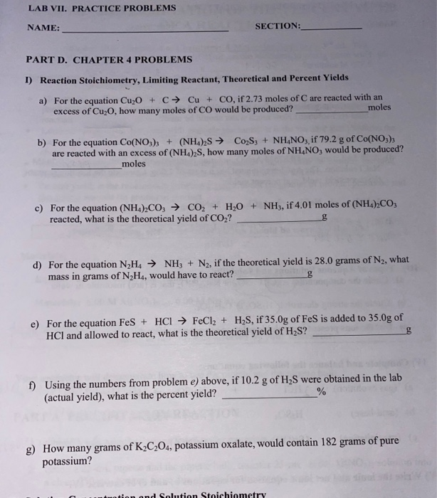 Solved LAB VII. PRACTICE PROBLEMS NAME: SECTION: PART D. | Chegg.com