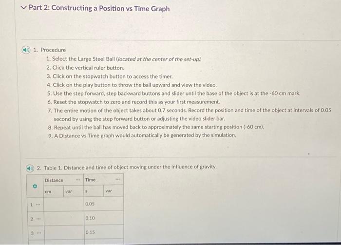 Solved Part 2: Constructing a Position vs Time Graph (40) 1. | Chegg.com