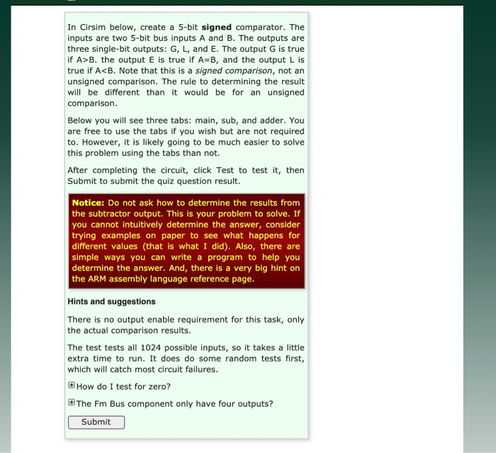 In Cirsim below, create a 5-bit signed comparator. | Chegg.com