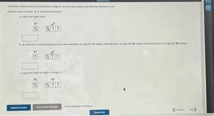 Solved Given the valence electron orbital level diagram and | Chegg.com