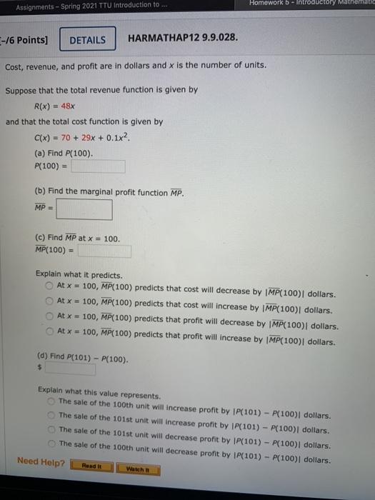 Solved Assignments - Spring 2021 TTU Introduction to ... | Chegg.com