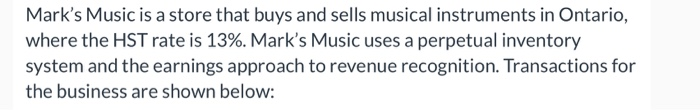 Solved Mark's Music is a store that buys and sells musical | Chegg.com