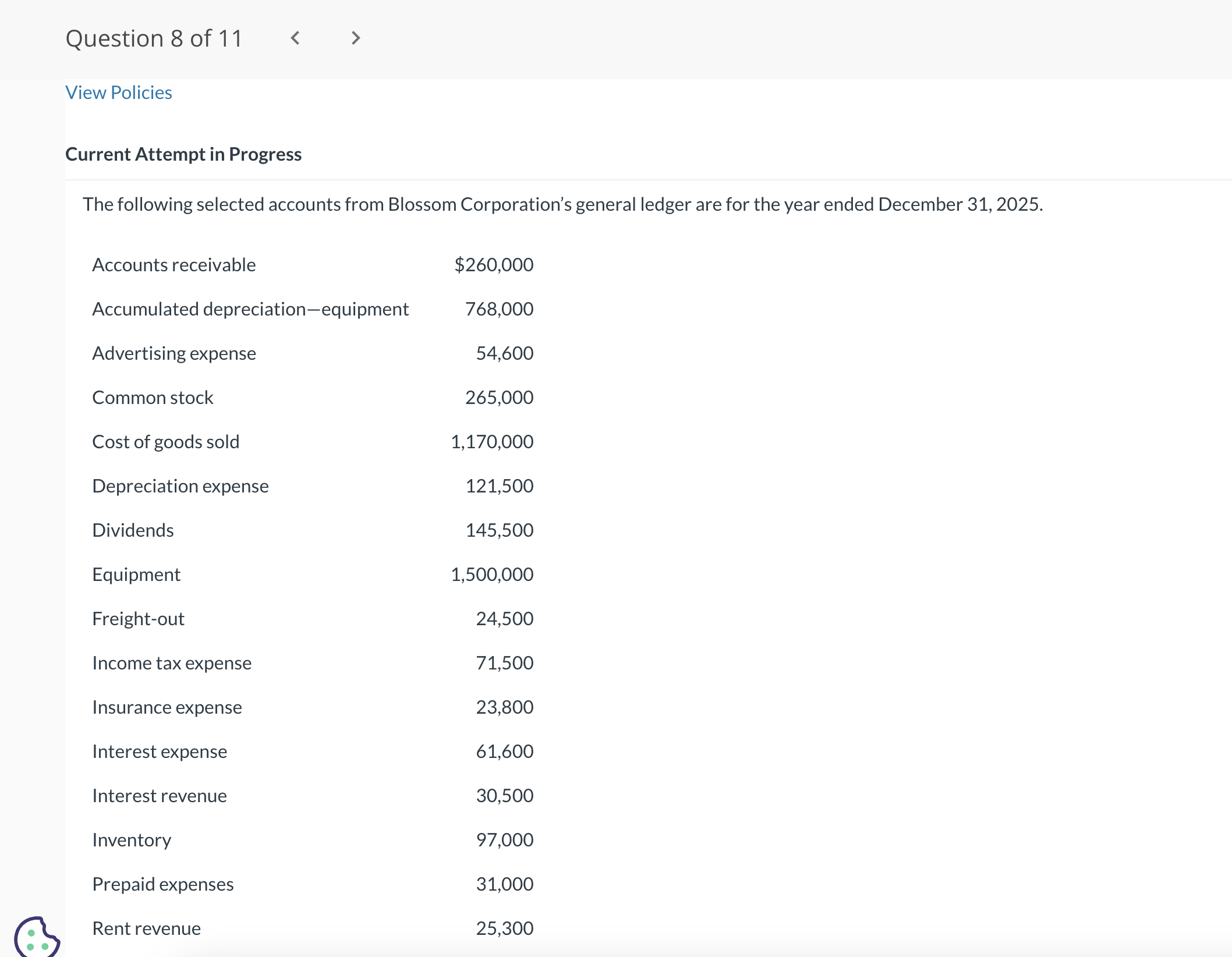 Solved Question 8 ﻿of 11View PoliciesCurrent Attempt in | Chegg.com