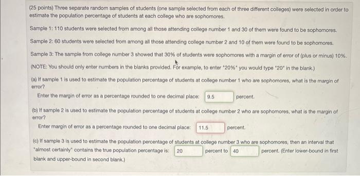 Solved (25 points) Three separate random samples of students | Chegg.com