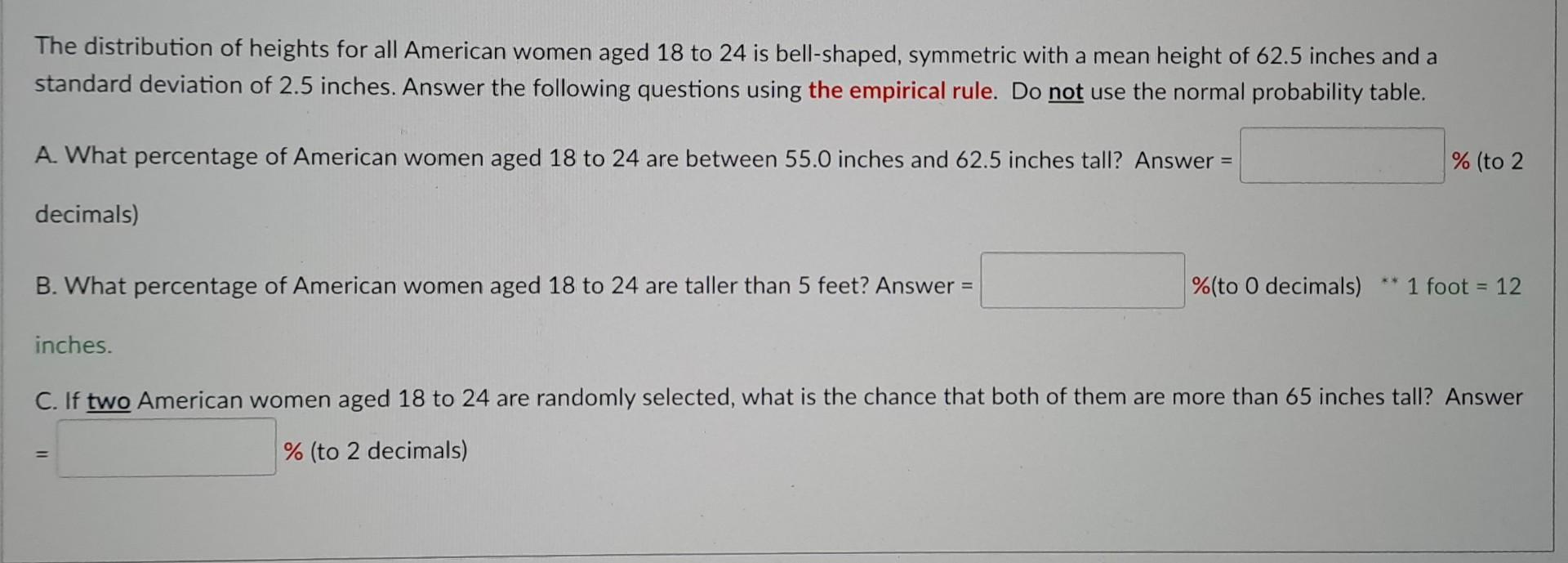 Solved The distribution of heights for all American women | Chegg.com