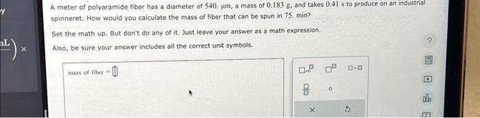 Solved y at) X A meter of polyaramide fiber has a diameter | Chegg.com