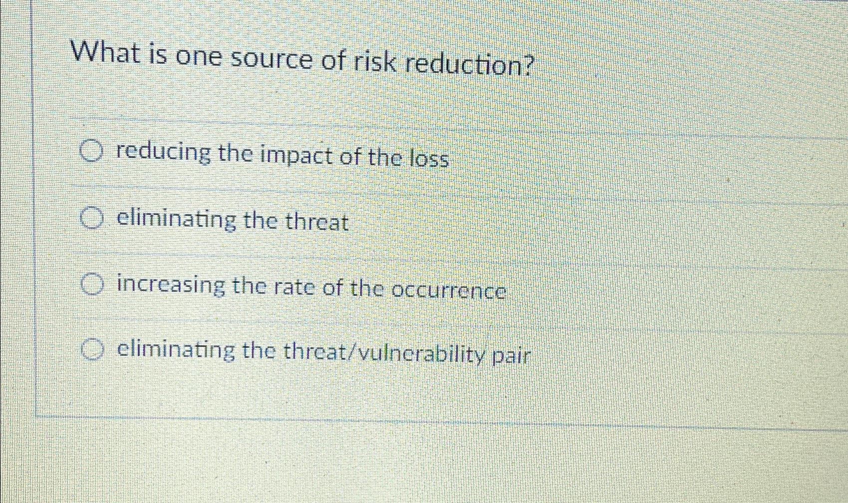 Solved What is one source of risk reduction?reducing the | Chegg.com
