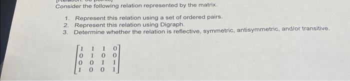 Consider the following relation represented by the | Chegg.com