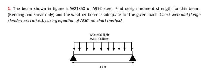 Solved 1. The beam shown in figure is W21x50 of A992 steel. | Chegg.com