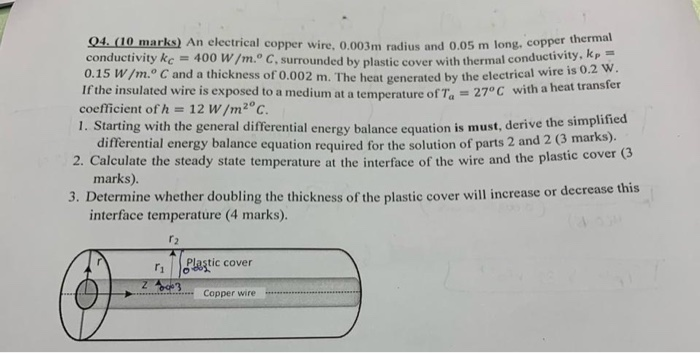Solved dius and 0.05 m long, copper thermal by plastic cover | Chegg.com