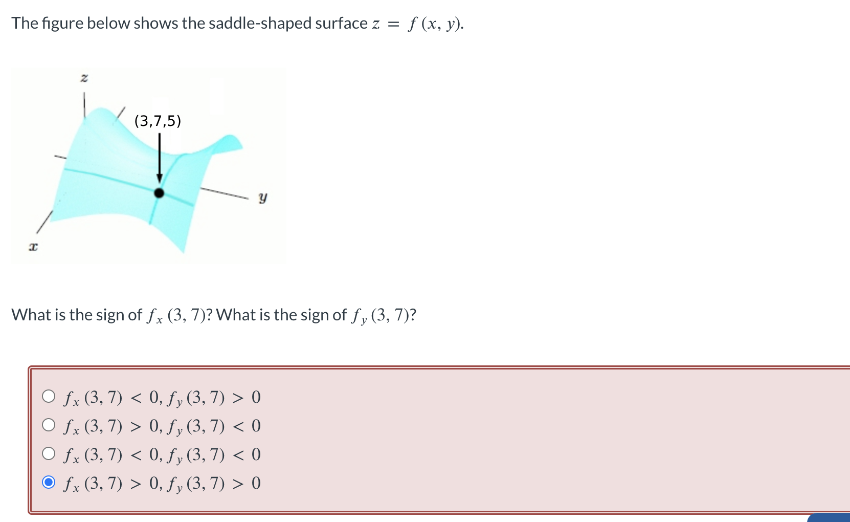 Solved The figure below shows the saddle-shaped surface | Chegg.com
