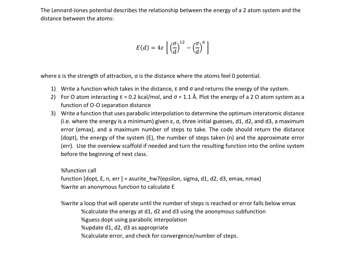 Solved IN MATLAB:The Lennard-Jones potential describes the | Chegg.com