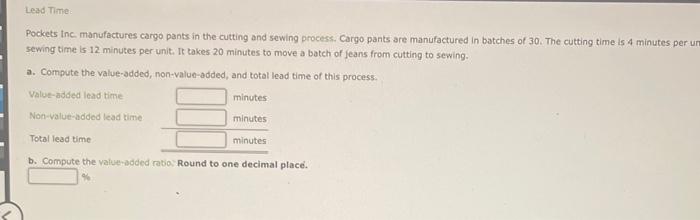 Solved Pockets inc. manufactures cargo pants in the cutting | Chegg.com