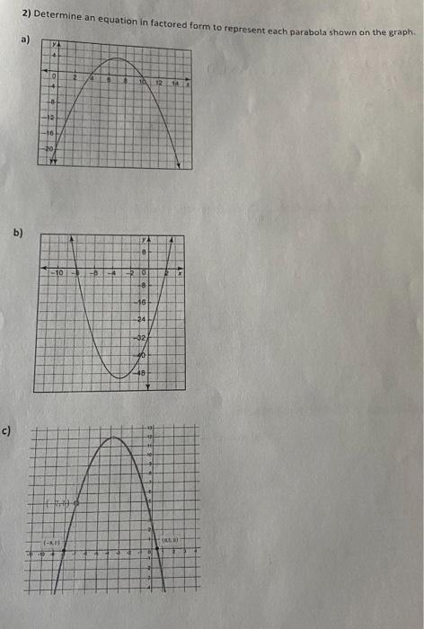 Solved 2) Determine an equation in factored form to | Chegg.com