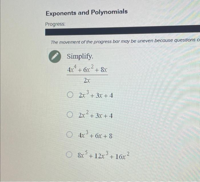 Solved Exponents and Polynomials Progress: The movement of | Chegg.com