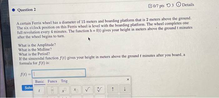 Solved A certain Ferris wheel has a diameter of 15 meters | Chegg.com