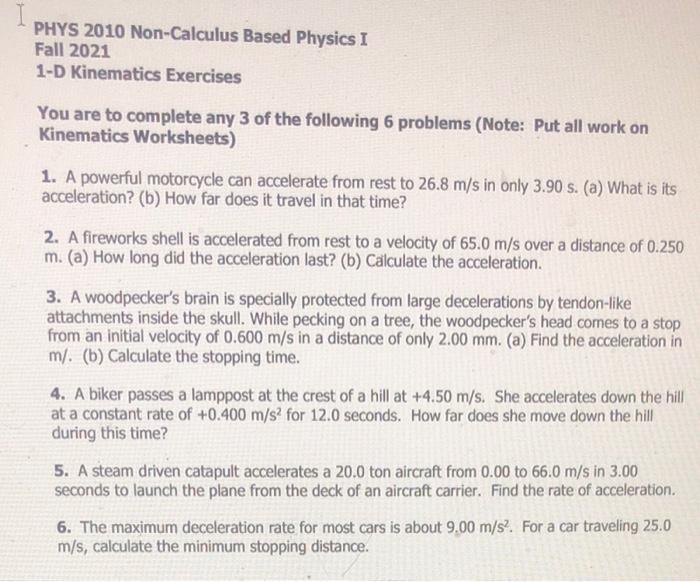 Solved PHYS 2010 Non-Calculus Based Physics I Fall 2021 1-D | Chegg.com