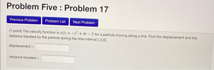Solved (1 point) The velocity function is v(t)=−t2+4t−3 for | Chegg.com