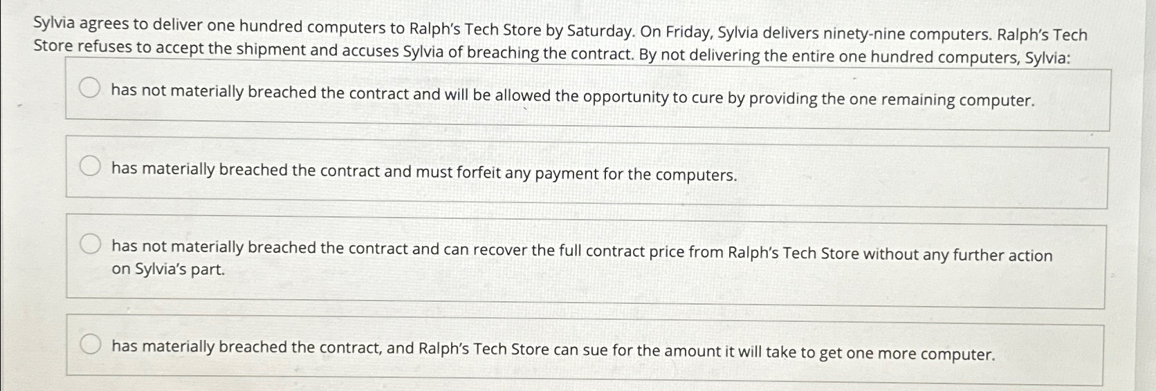 Solved Sylvia agrees to deliver one hundred computers to | Chegg.com