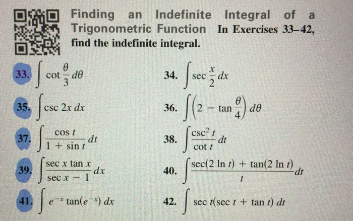 Solved Finding an Indefinite Integral of a Trigonometric | Chegg.com