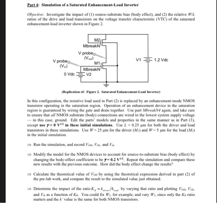 Part 4: Simulation of a Saturated Enhancement-Load | Chegg.com