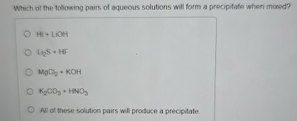 Solved Which of the following pairs of aqueous solutions | Chegg.com