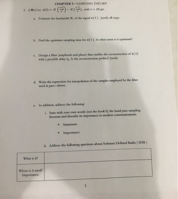 Solved CHAPTER 2-SAMPLING THEORY 2. (30) Let X(t) = n ( ), | Chegg.com