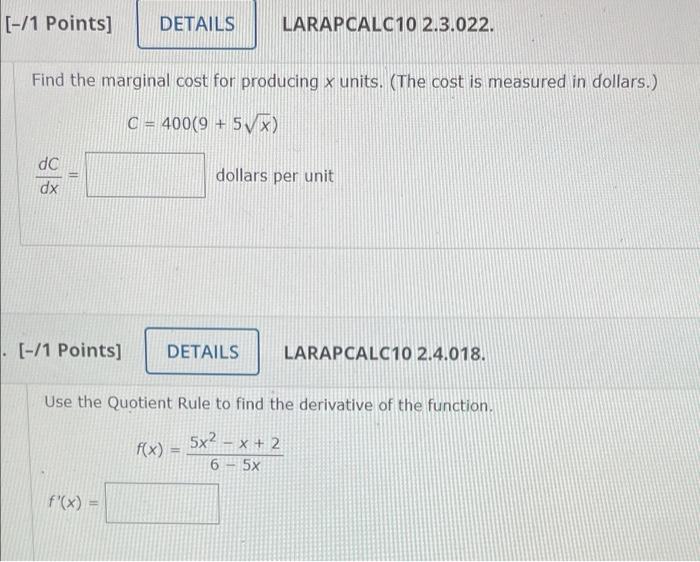 Solved (-/1 Points] DETAILS LARAPCALC10 2.3.022. Find the | Chegg.com