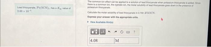 Solved Lead thiocyanate, Pb(SCN)2, has a Ksp value of | Chegg.com