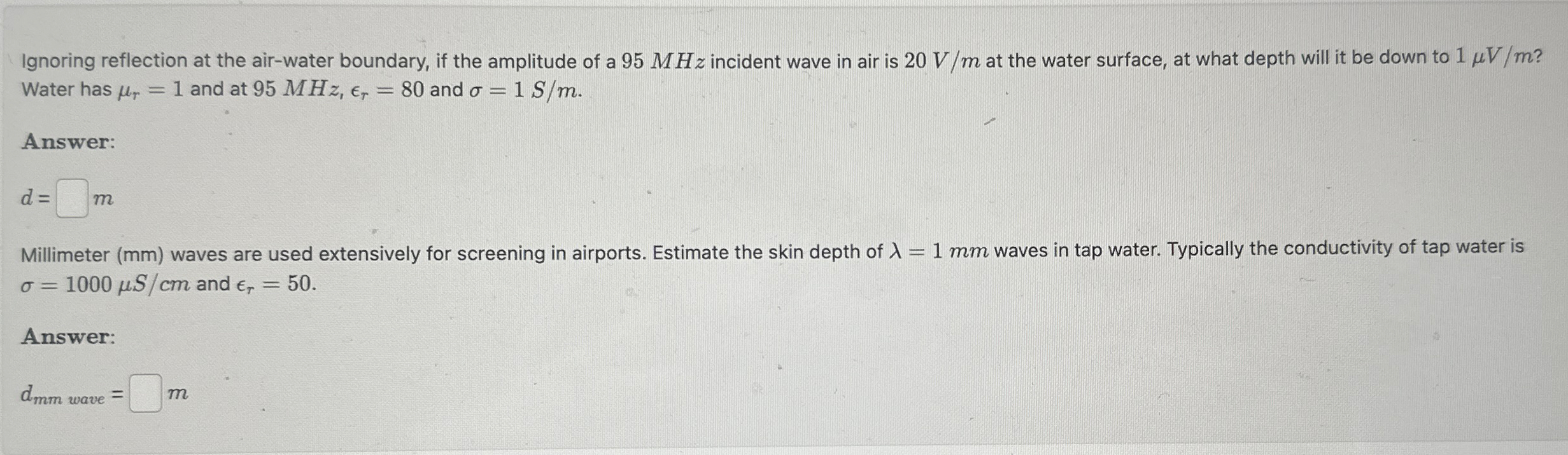 Solved Ignoring reflection at the air-water boundary, if the | Chegg.com