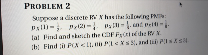 Solved PROBLEM 2 Suppose a discrete RV X has the following | Chegg.com