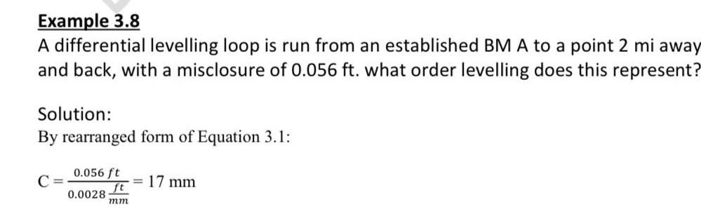 Solved Example 3.8 A differential levelling loop is run from | Chegg.com
