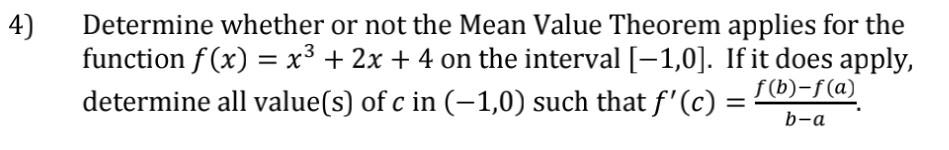 Solved Determine whether or not the Mean Value Theorem | Chegg.com