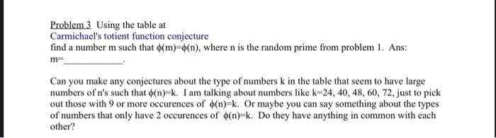 Solved Problem 3 Using the table at Carmichael's totient | Chegg.com
