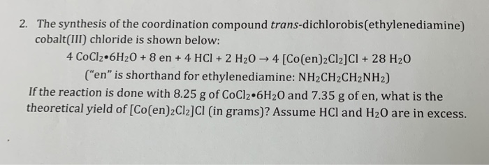 Solved 2. The synthesis of the coordination compound | Chegg.com
