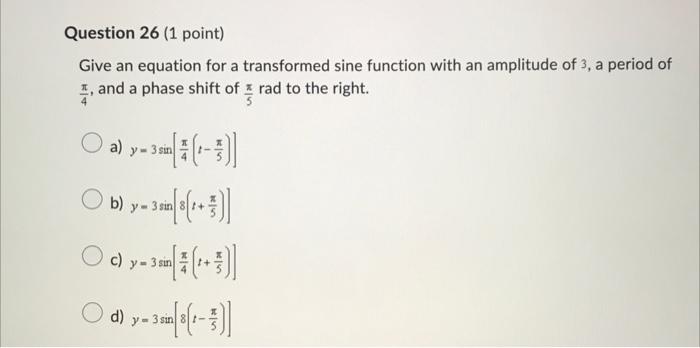 Solved Determine an equation for the sinusoidal function | Chegg.com