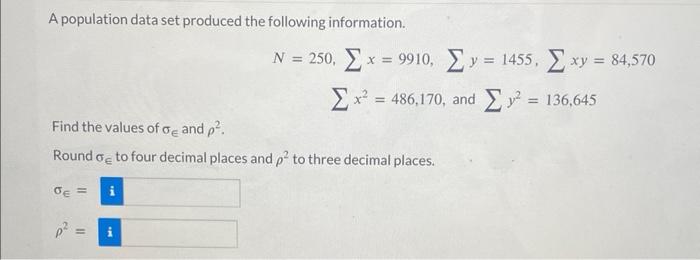 Solved A population data set produced the following | Chegg.com