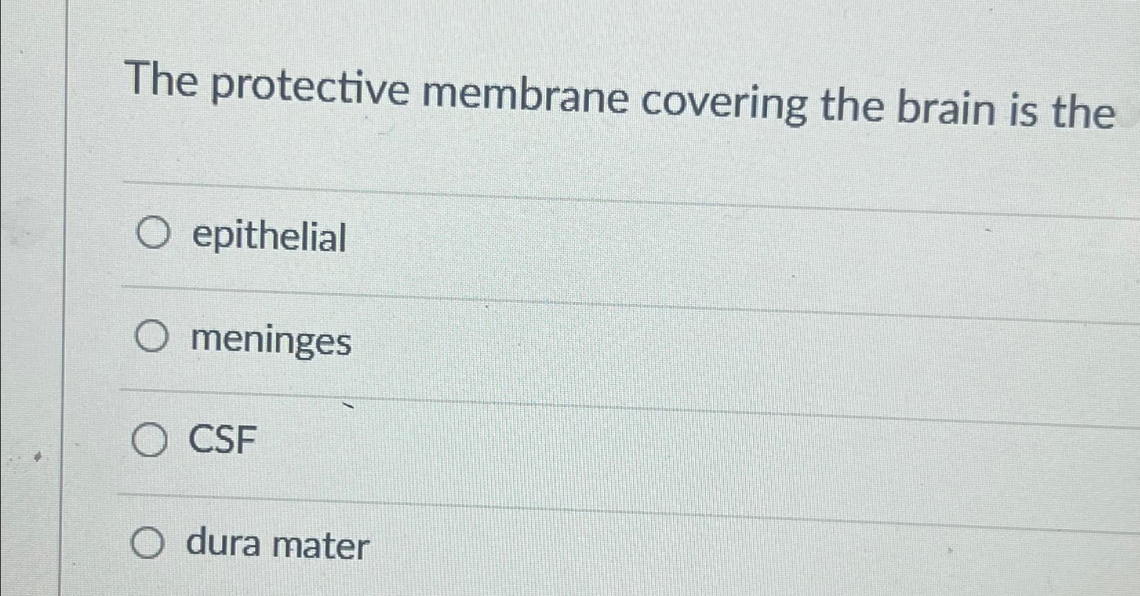The protective membrane covering the brain is | Chegg.com