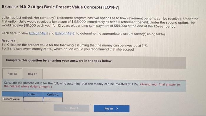 Solved Exercise 14A-2 (Algo) Basic Present Value Concepts | Chegg.com