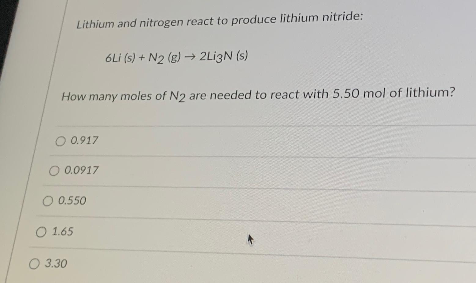 Solved Lithium and nitrogen react to produce lithium | Chegg.com