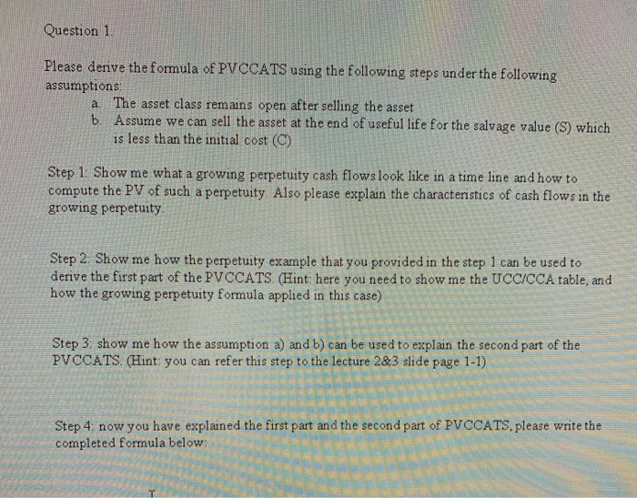 Question 1. Please derive the formula of PVCCATS | Chegg.com