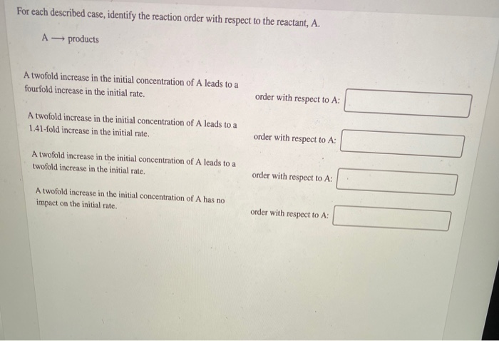 Solved For each described case, identify the reaction order | Chegg.com