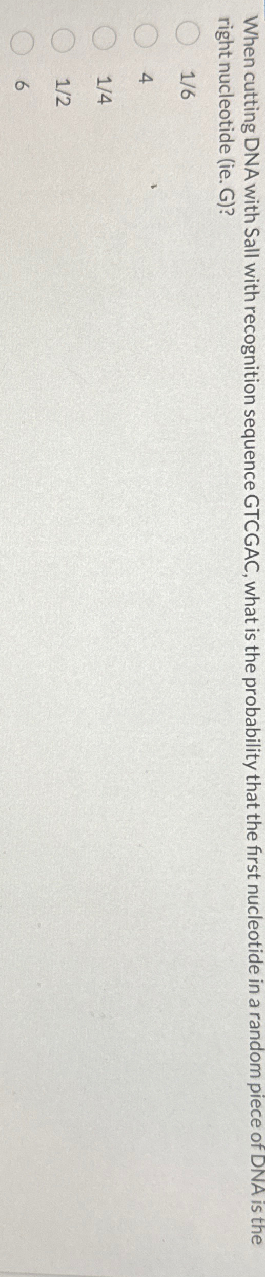 Solved When cutting DNA with Sall with recognition sequence | Chegg.com