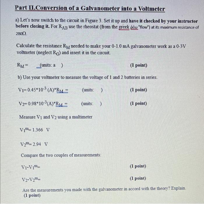 Solved Part II.Conversion of a Galvanometer into a Voltmeter | Chegg.com