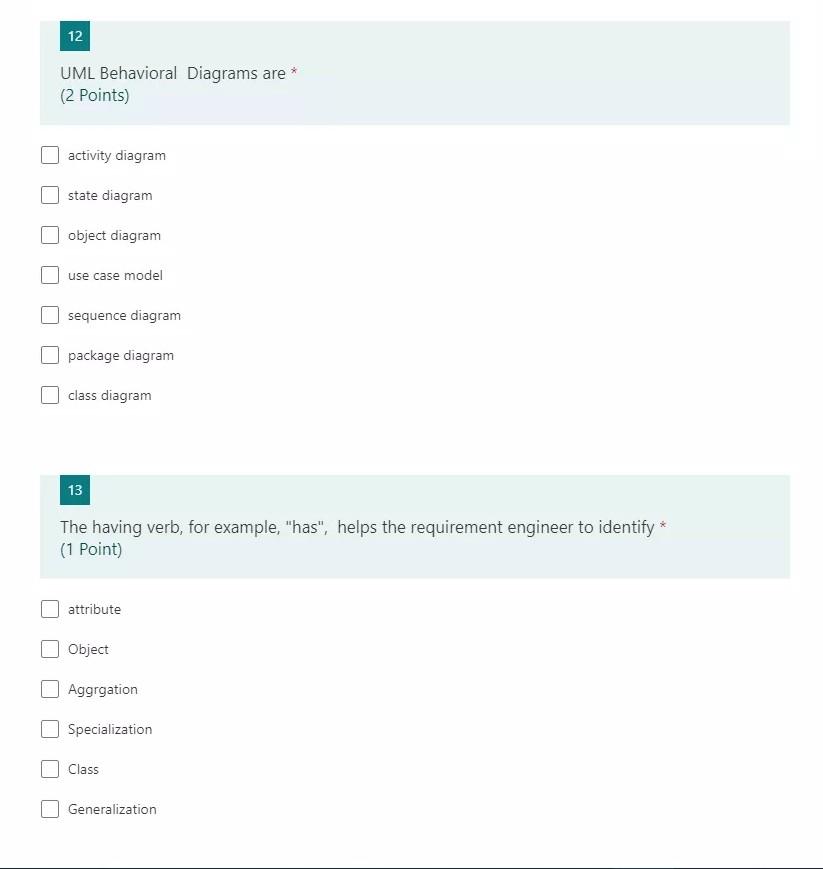 Solved 12 UML Behavioral Diagrams are (2 points) activity | Chegg.com